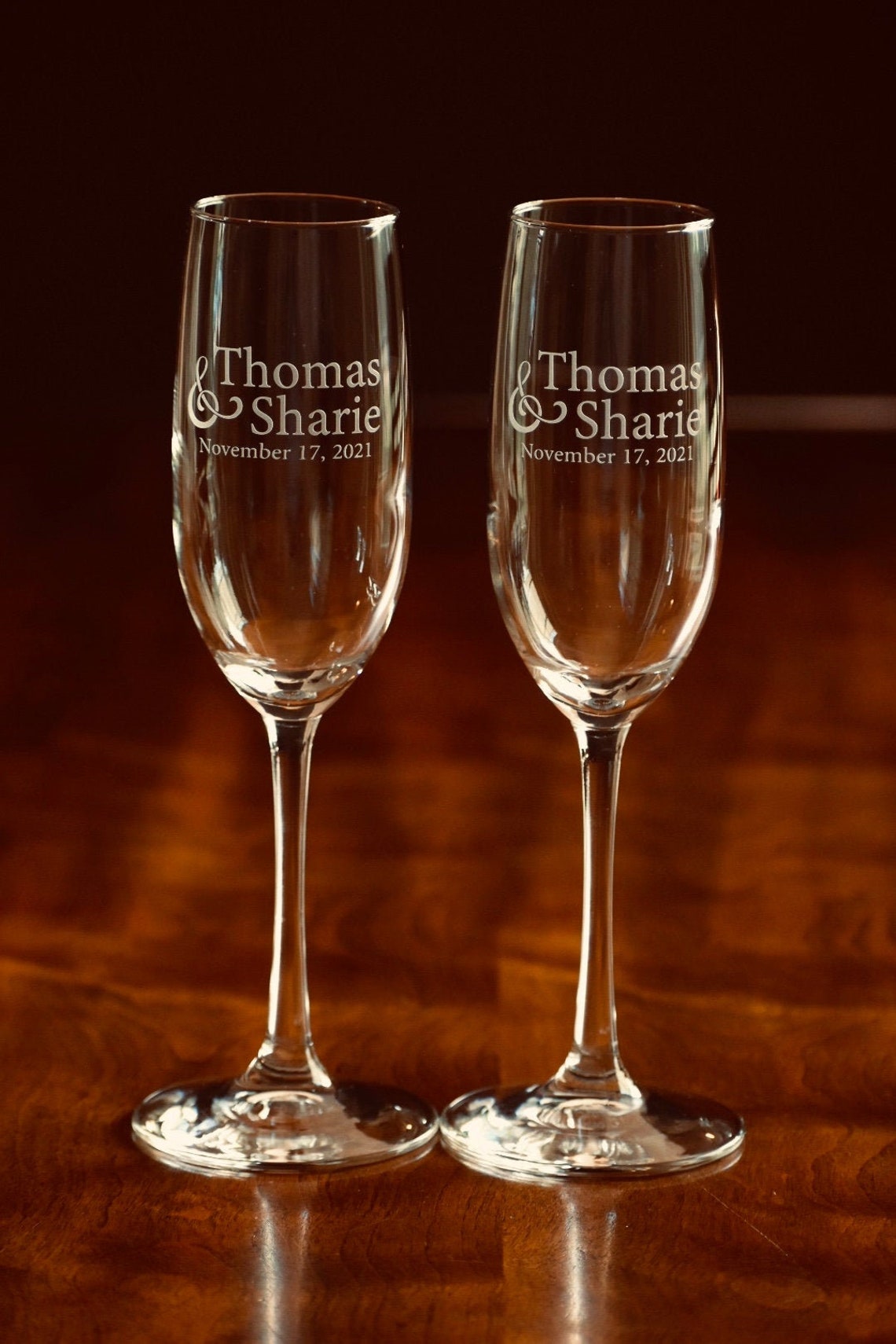 Personalized Wedding Toasting Flutes Set of TWO, Custom Engraved Vina ...