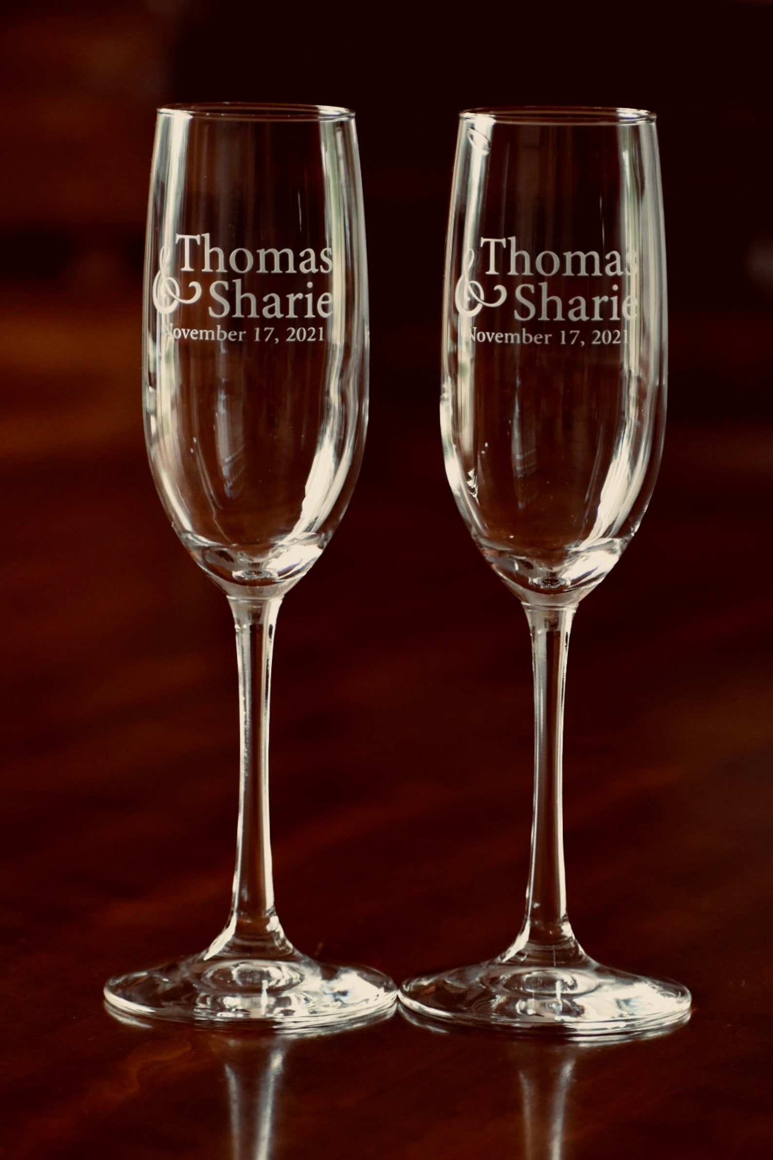 Personalized Wedding Toasting Flutes Set of TWO, Custom Engraved Vina ...