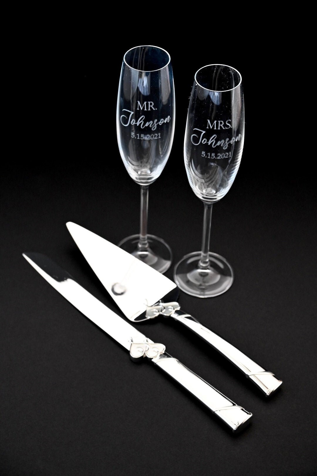 Personalized Lenox Wedding Toasting Flutes and Cake Cutter Set - Etsy