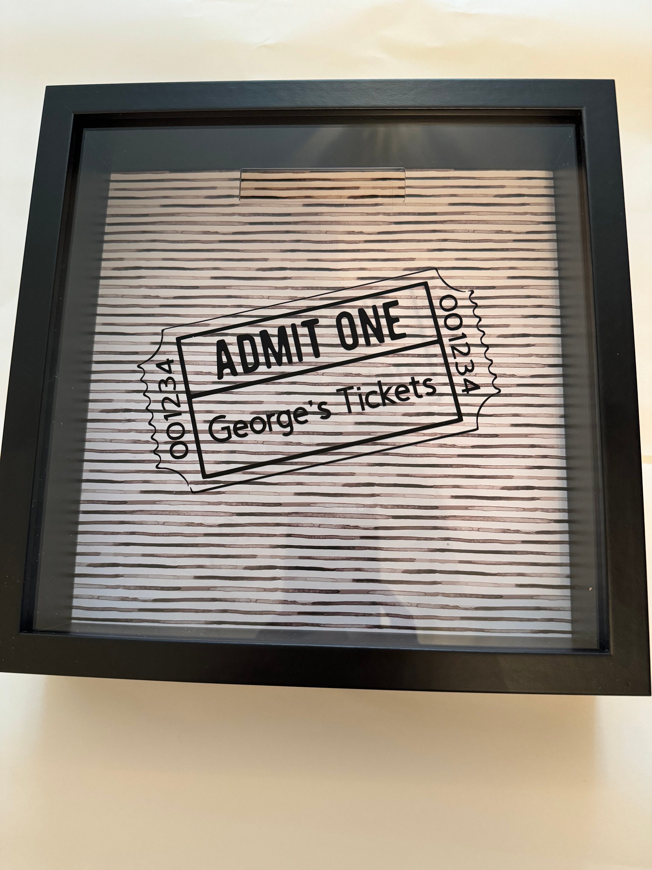 Ticket Memory / Money Box Frame Personalised /25cm X 25cm (6cm Depth ...