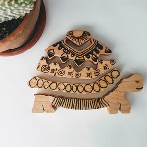 Wooden Puzzle, Baby Gift, Stacking Toy, Montessori Turtle, Wooden ...