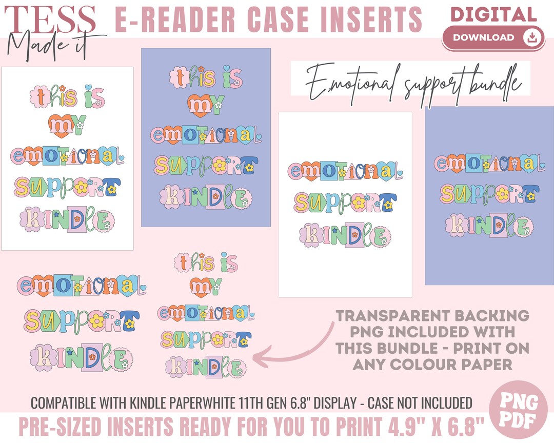 Printable E-reader Case Insert Emotional Support Png Digital E-reader Design Insert Ebook ...
