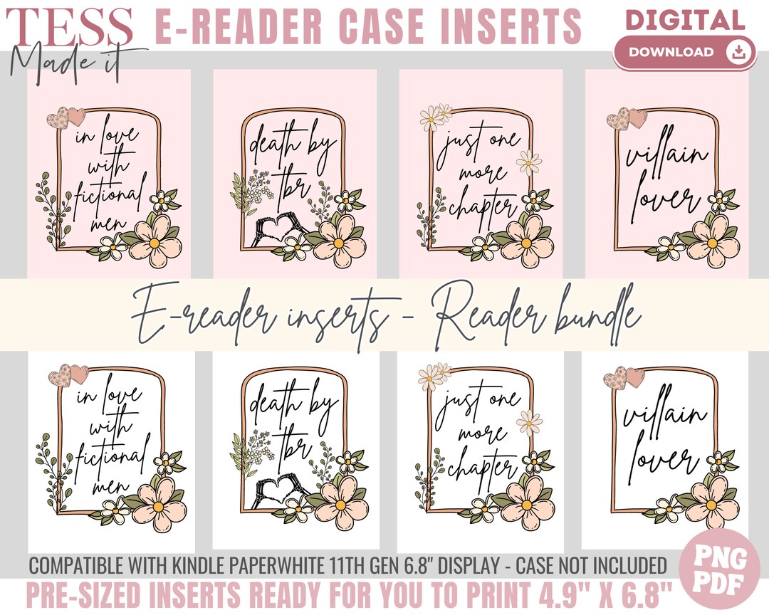 Printable E-reader Case Insert Digital E-reader Design Insert Ebook ...