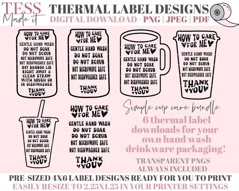 Printable Care Instructions Cup Care Mailing Labels - Etsy