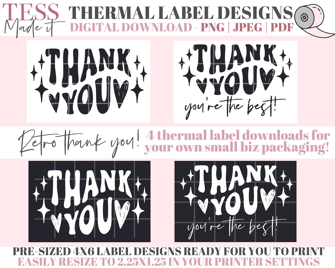 Retro Thank You Stickers - Thermal Printer Labels - Packaging Stickers ...