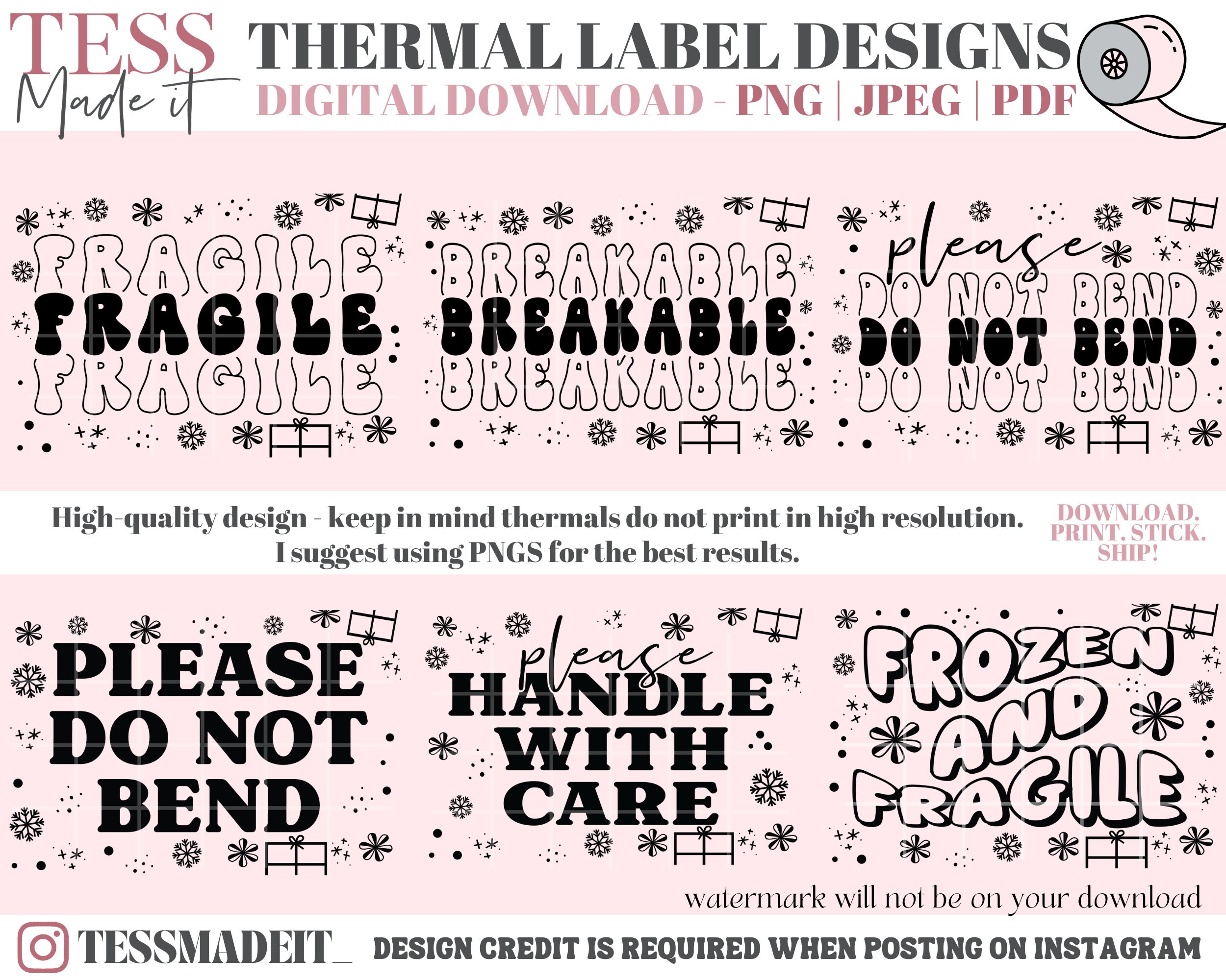 Fragile Mailing Labels - Printable Thermal Labels - Christmas Business ...