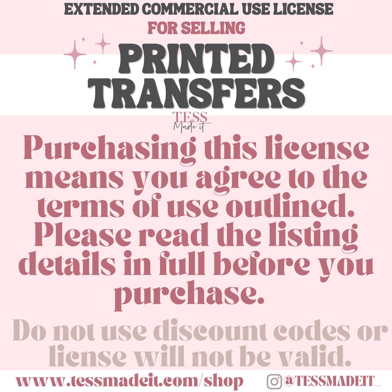 Single Design Extended Use License to Sell Printed Transfers. License ...