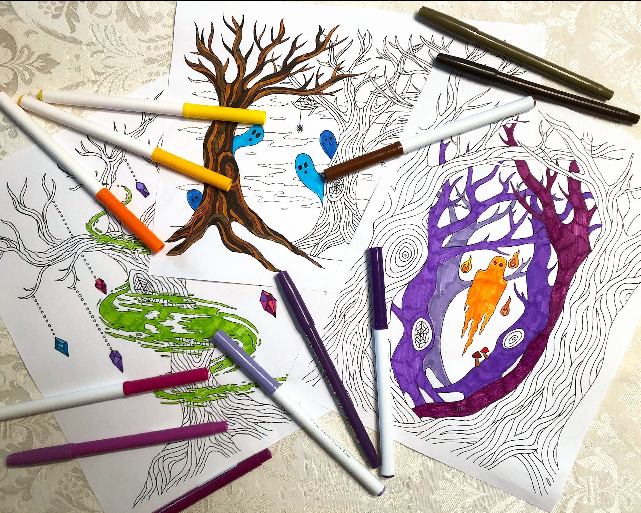 Haunted Woods, Printable Coloring Pages, Set of 3, DIGITAL DOWNLOAD ...