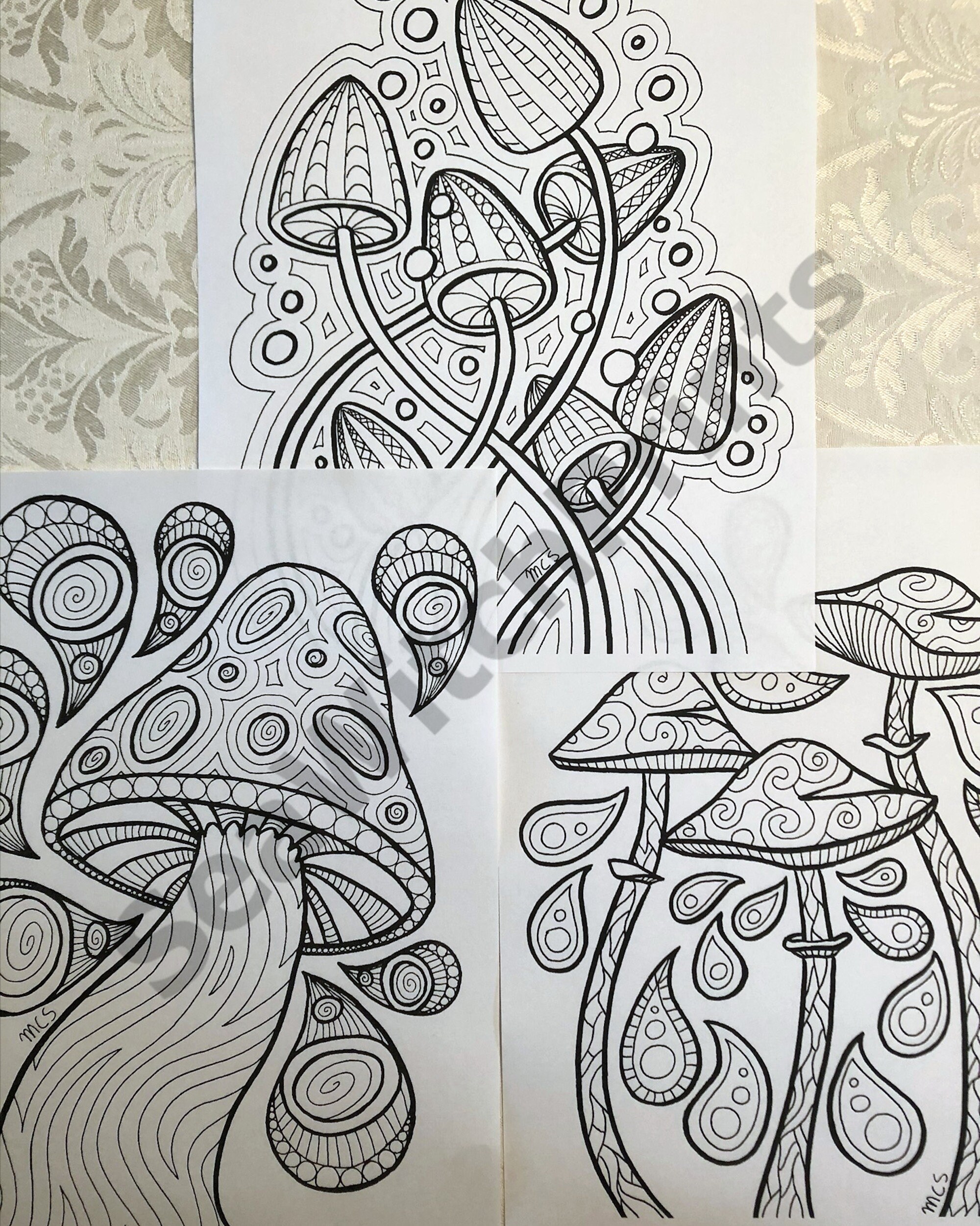Mushroom, Printable Coloring Pages, Set of 3, DIGITAL DOWNLOAD, Trippy ...