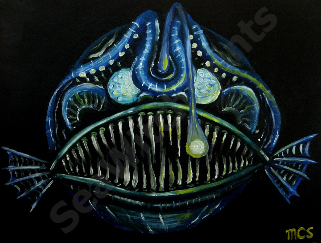 Anglerfish, Art Print, 8 X 10 Inches, Oil Painting, Sea Monster Wall ...