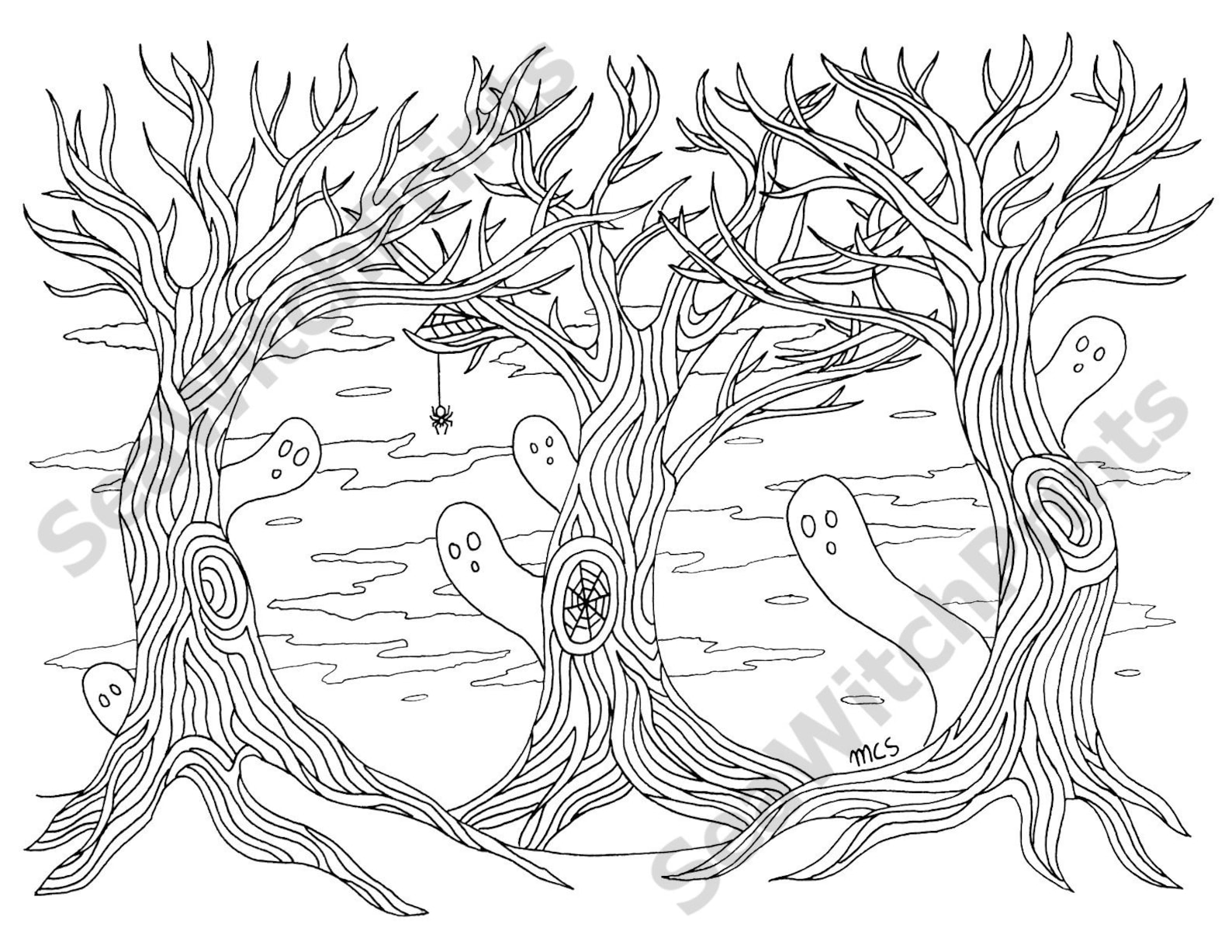 Haunted Woods, Printable Coloring Pages, Set of 3, DIGITAL DOWNLOAD ...
