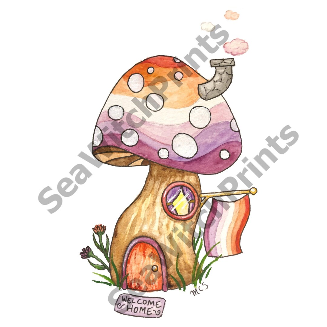 Lesbian Pride Mushroom House, Art Print, 8 X 10 Inches, Sapphic Art ...