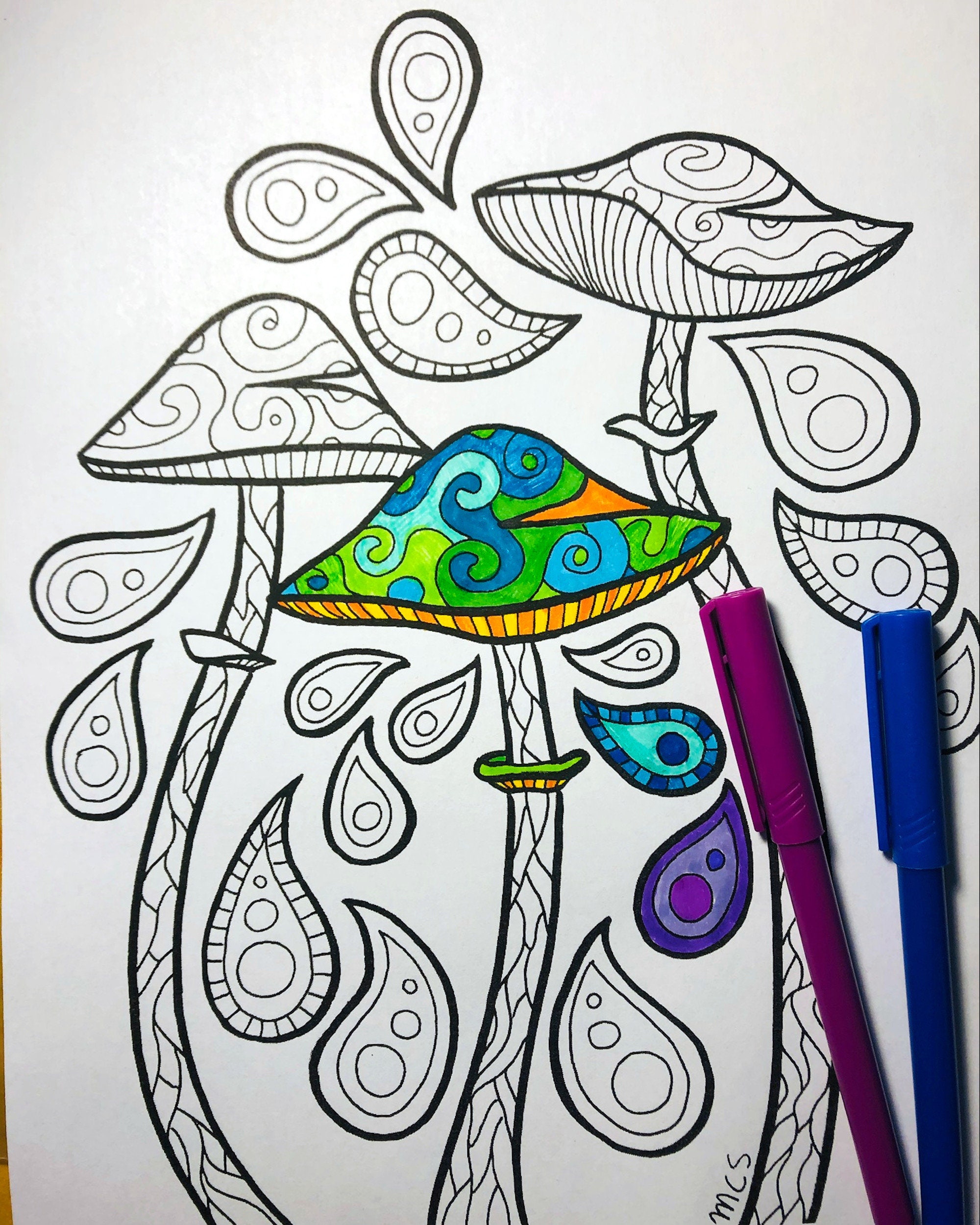 Mushroom, Printable Coloring Pages, Set of 3, DIGITAL DOWNLOAD, Trippy ...
