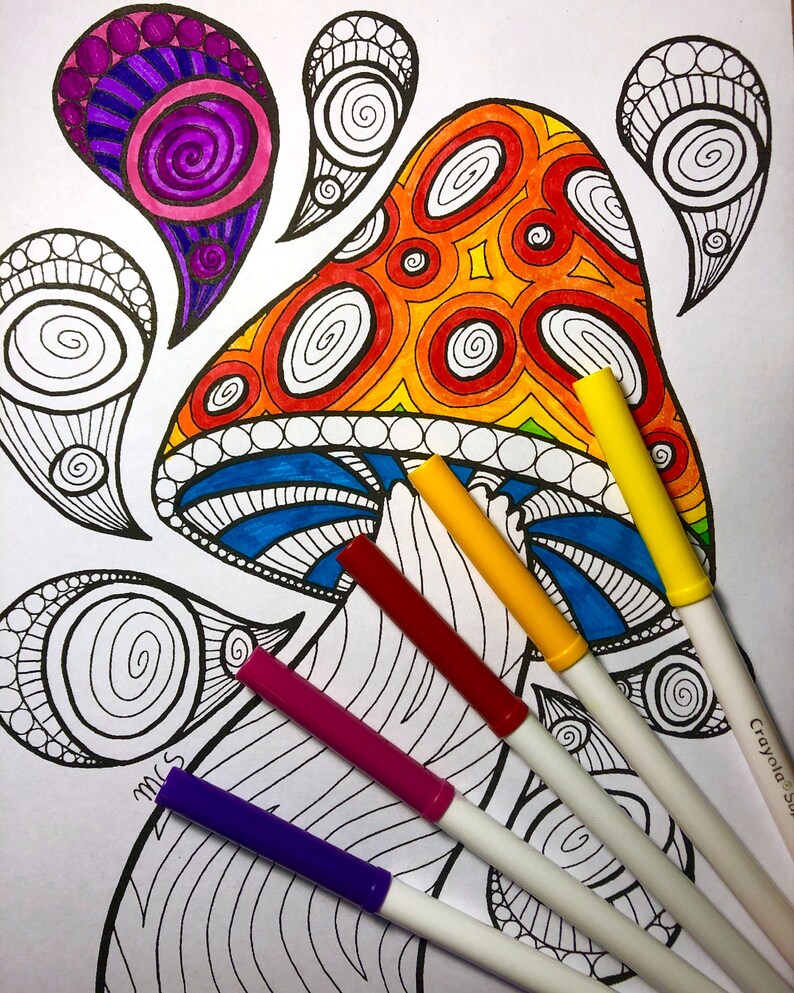 Mushroom, Printable Coloring Pages, Set of 3, DIGITAL DOWNLOAD, Trippy ...