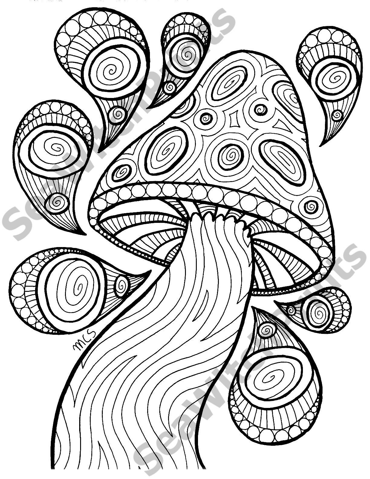 Mushroom, Printable Coloring Pages, Set of 3, DIGITAL DOWNLOAD, Trippy ...