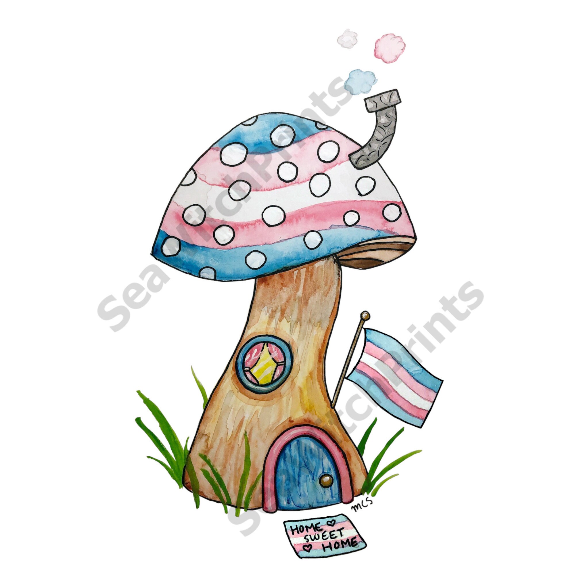 Trans Pride Mushroom House, Art Print, 8 X 10 Inches, Trans Pride Print ...