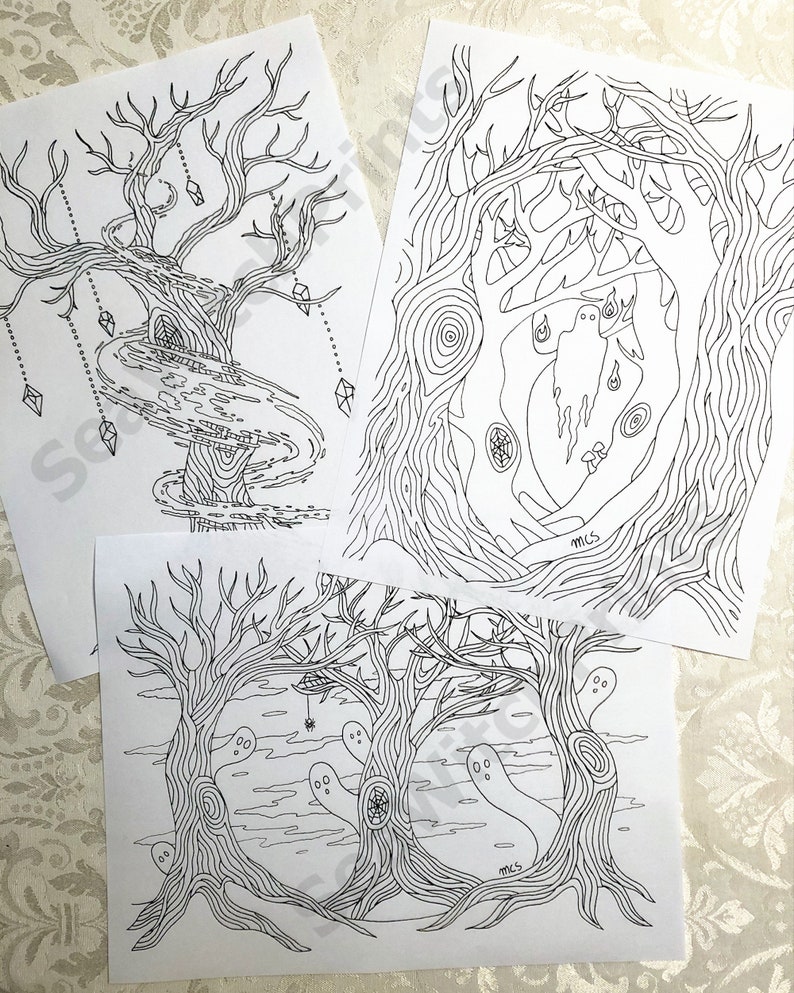 Haunted Woods, Printable Coloring Pages, Set of 3, DIGITAL DOWNLOAD ...