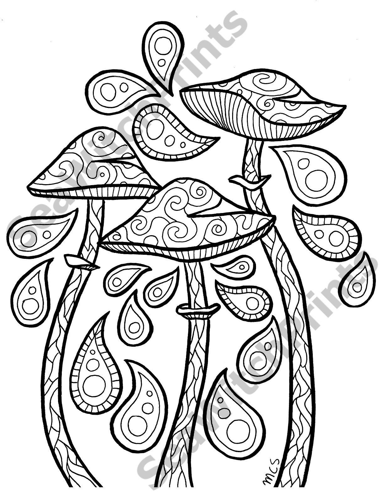 Mushroom, Printable Coloring Pages, Set of 3, DIGITAL DOWNLOAD, Trippy ...