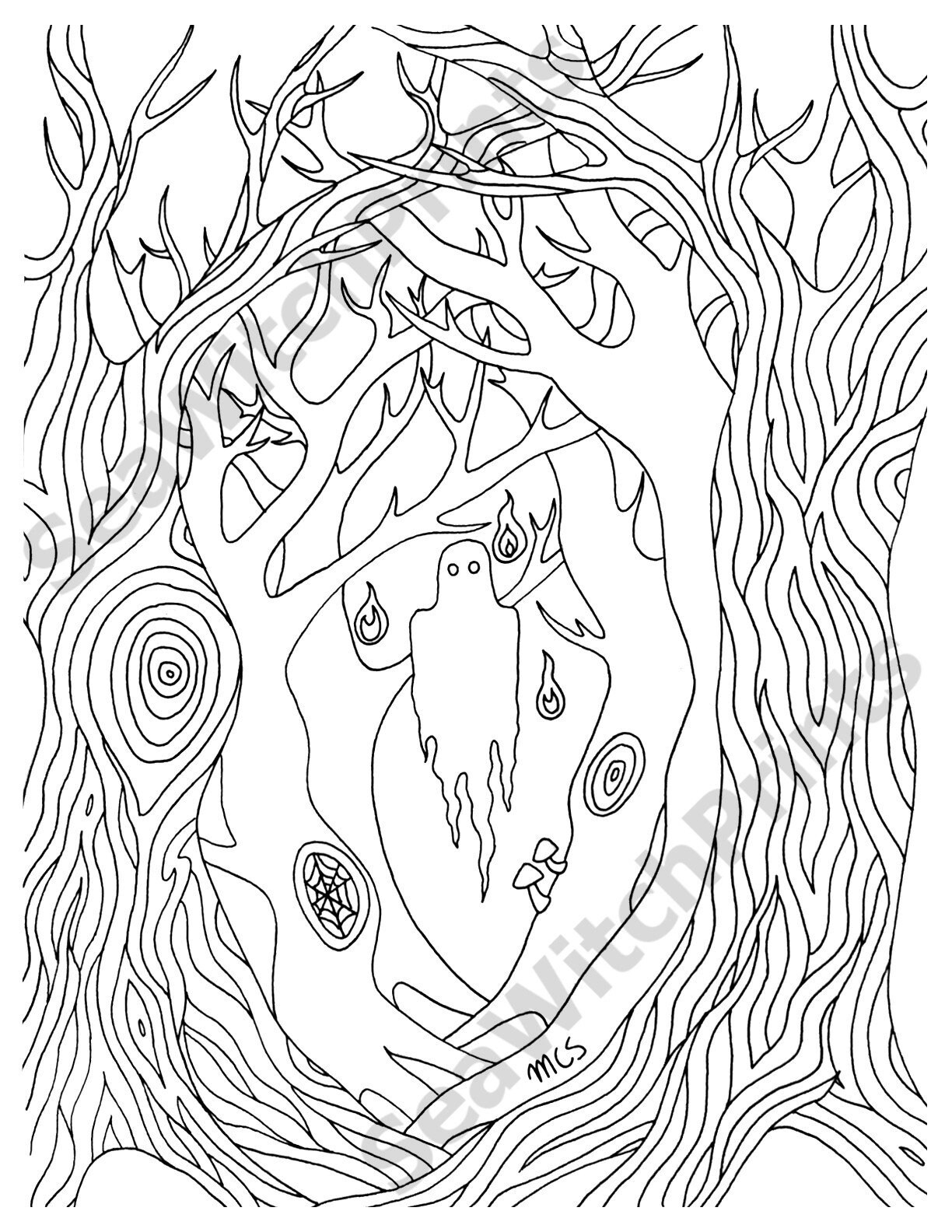 Haunted Woods, Printable Coloring Pages, Set of 3, DIGITAL DOWNLOAD ...