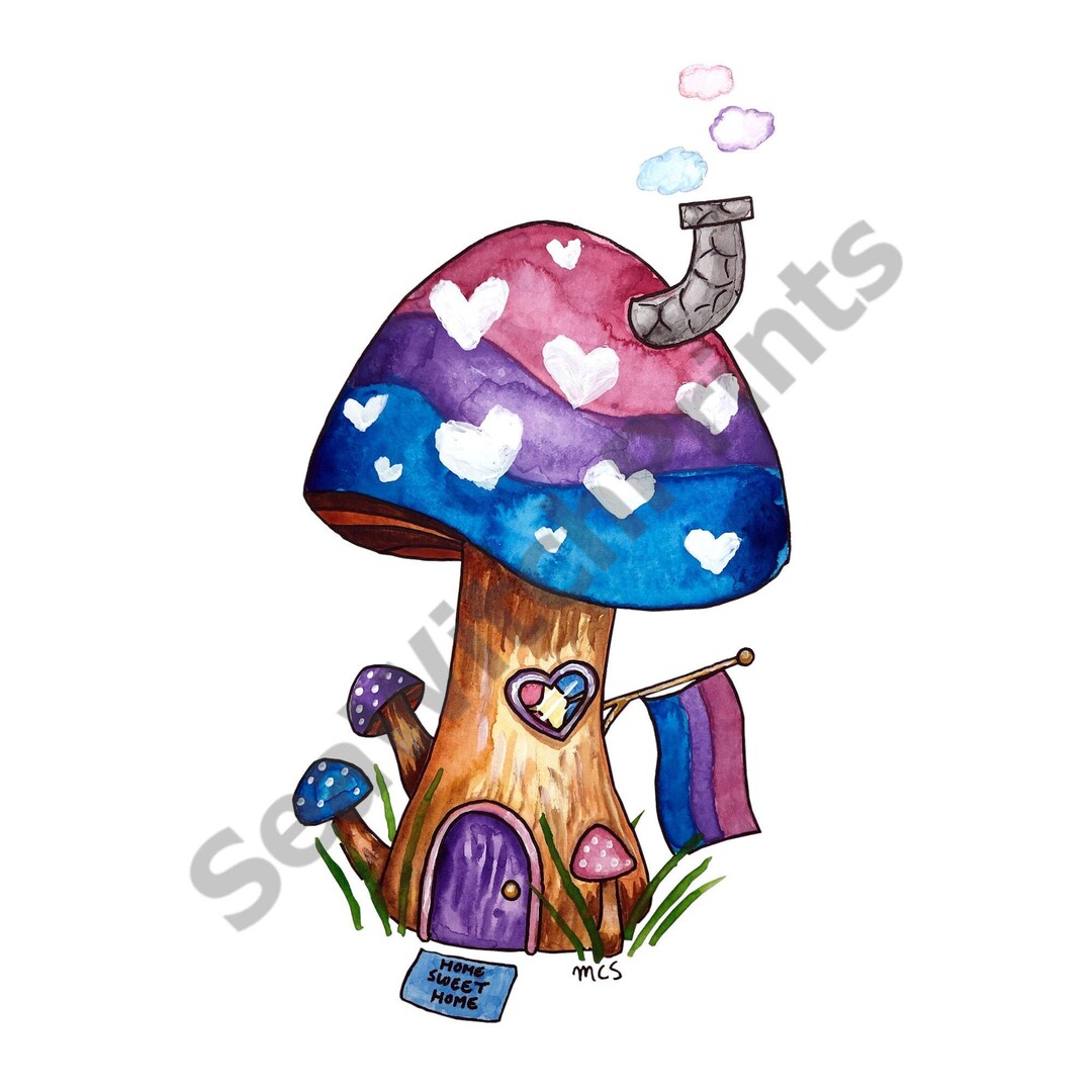 Bi Pride Mushroom House, Art Print, 8 X 10 Inches, Bisexual Art Print ...