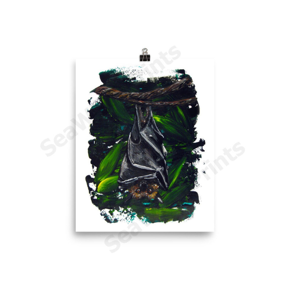 Hanging Bat, Art Print, 8 X 10 Inches, Halloween Art Print, Goth Decor ...