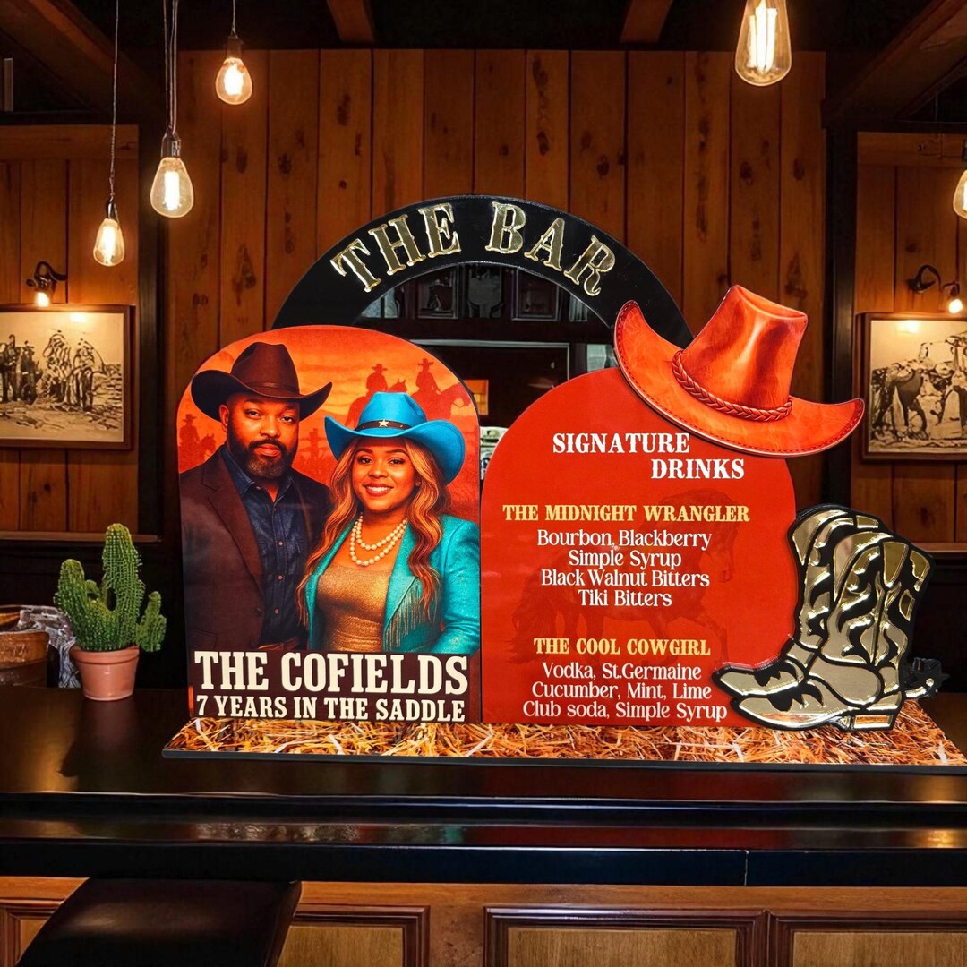 Custom Western Bar Menu Sign, Photo & Signature Drinks - Etsy