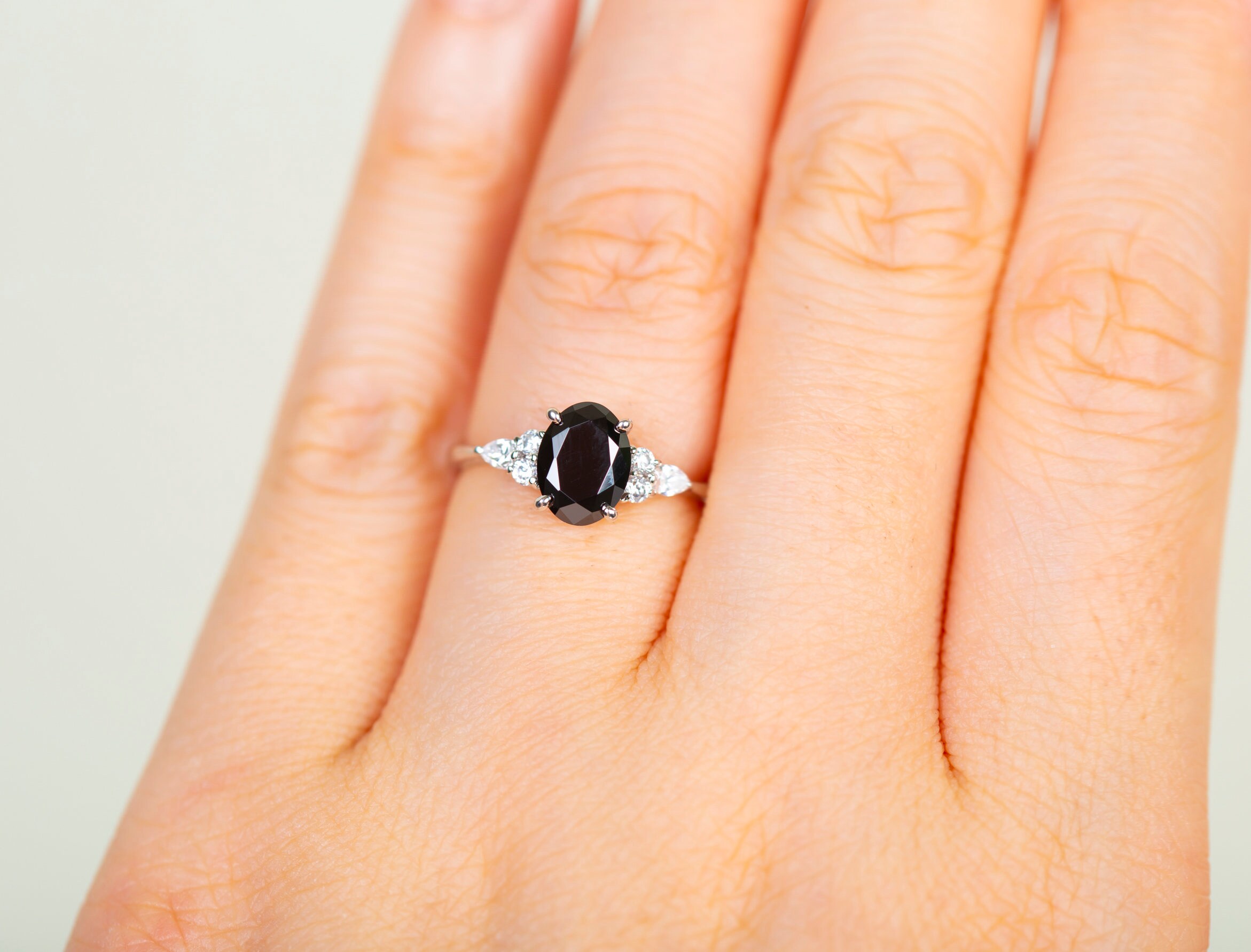 Oval Black Diamond Engagement Ring SET in Sterling Silver Oval | Etsy