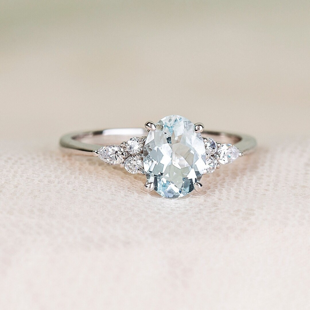Natural Aquamarine Sterling Silver Ring Oval Aquamarine - Etsy