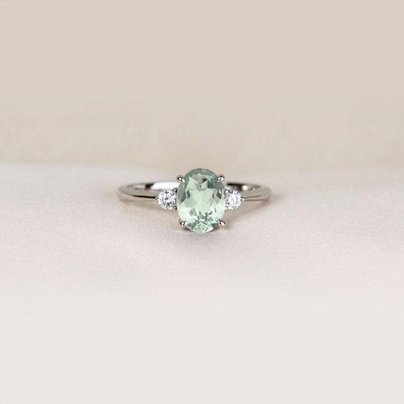 Natural Green Amethyst Engagement Ring Set in Sterling Silver | Etsy