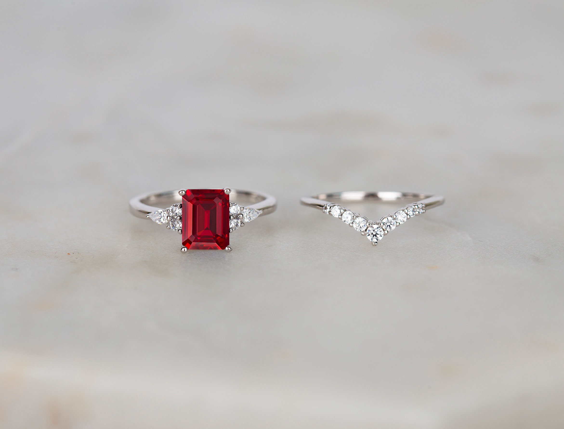 Emerald Cut Ruby Engagement Silver Ring 2ct Ruby Unique - Etsy