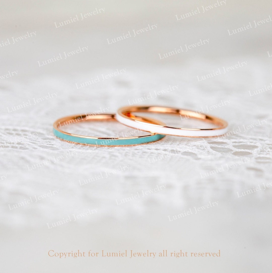 Echt 14K Rose Gold Weiß Emaille Ring Minimalist Stapelring - Etsy.de