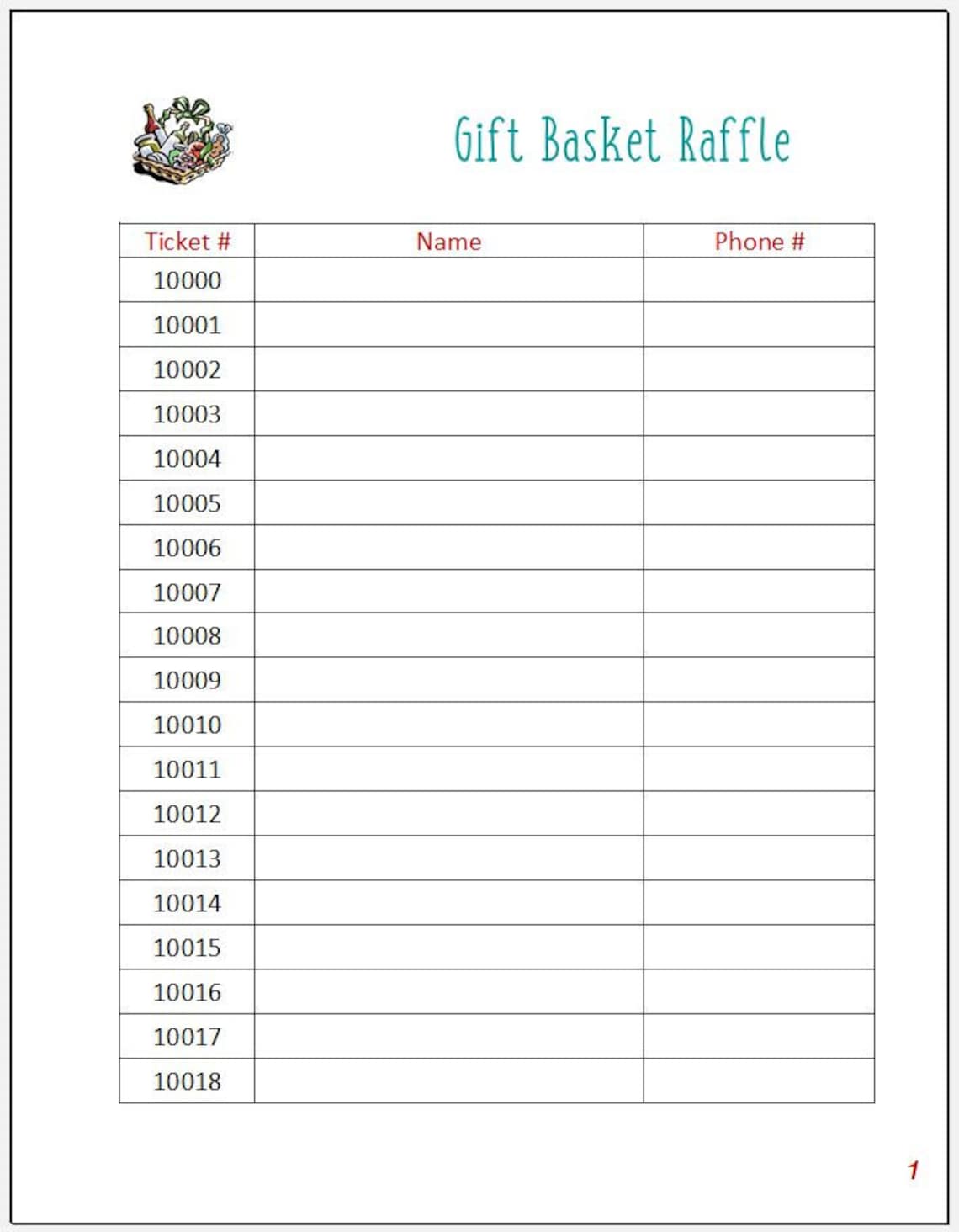 Basket Raffle Ticket Spreadsheet for Fundraiser Ticket Auction Ticket ...