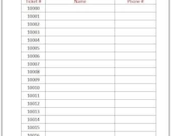 Raffle Ticket Spreadsheet - Etsy