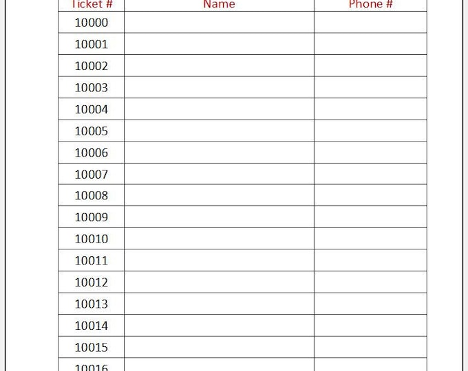 Basket Raffle Ticket Spreadsheet for Fundraiser Ticket Auction Ticket ...