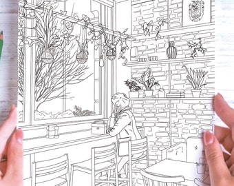Coffee Shop Coloring Pages - Etsy