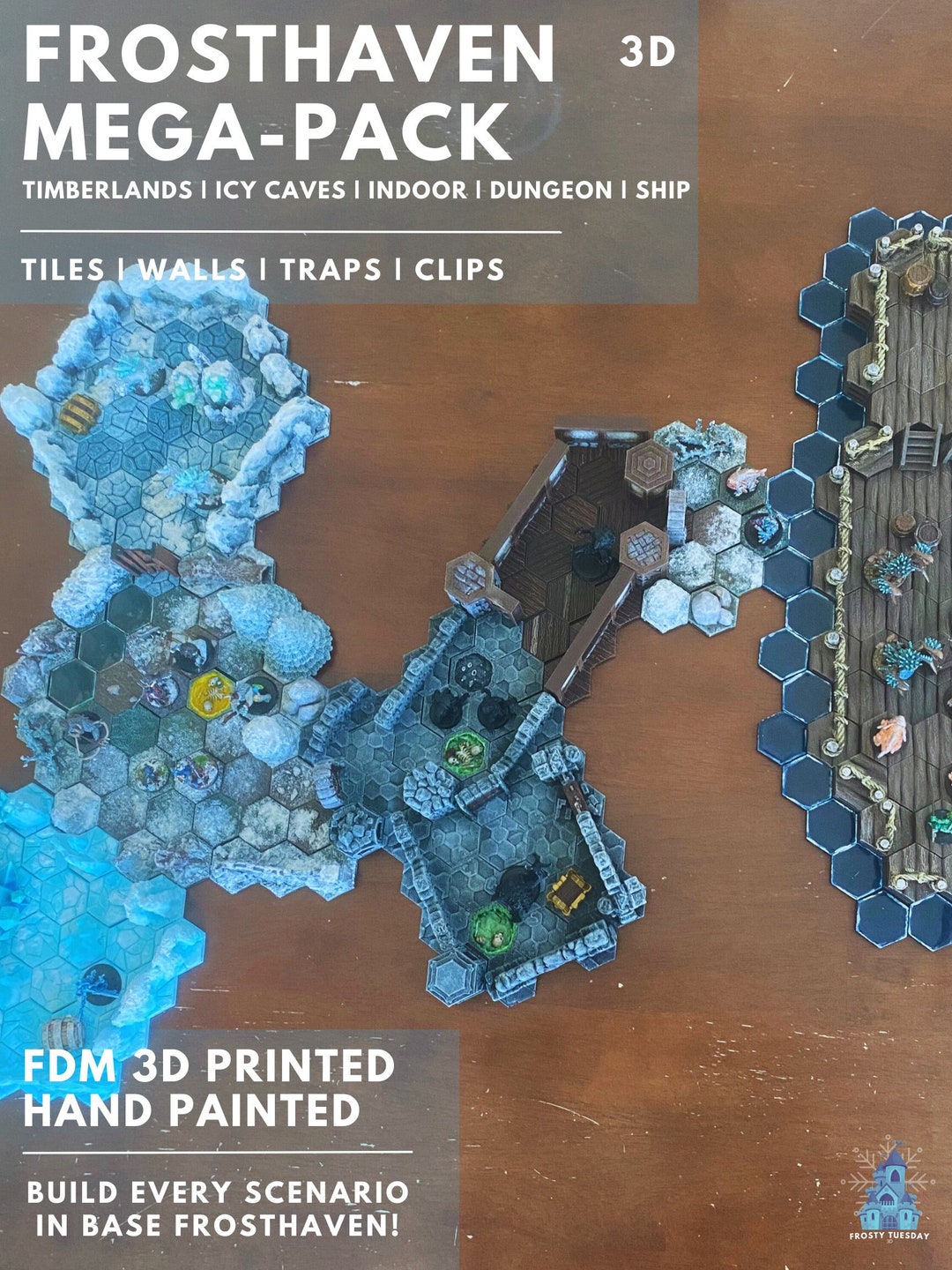 Frosthaven 3D Terrain Mega-pack: Hand-painted Open-lock Hex Tiles - Etsy