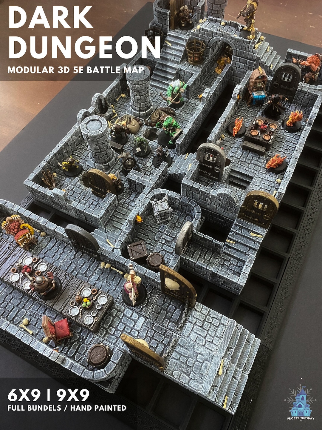 Hand Painted 3D Printed Dnd Battle Map: Dark Dungeon Terrain - Etsy