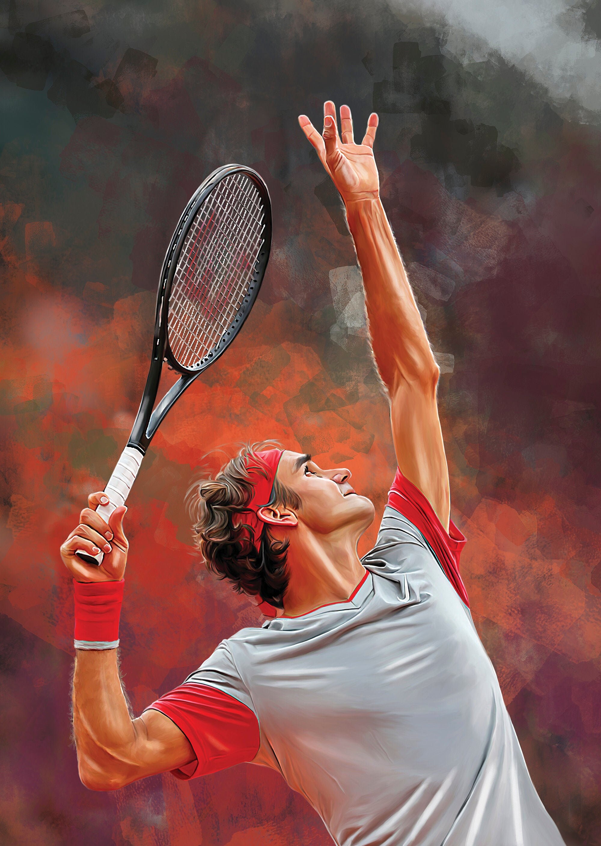 Roger Federer at serve. Exclusive Digital artwork portrait | Etsy