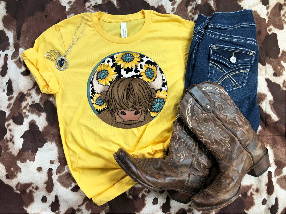 Highland Cow Turquoise Sunflowers Cowprint / Digital Png Download ...