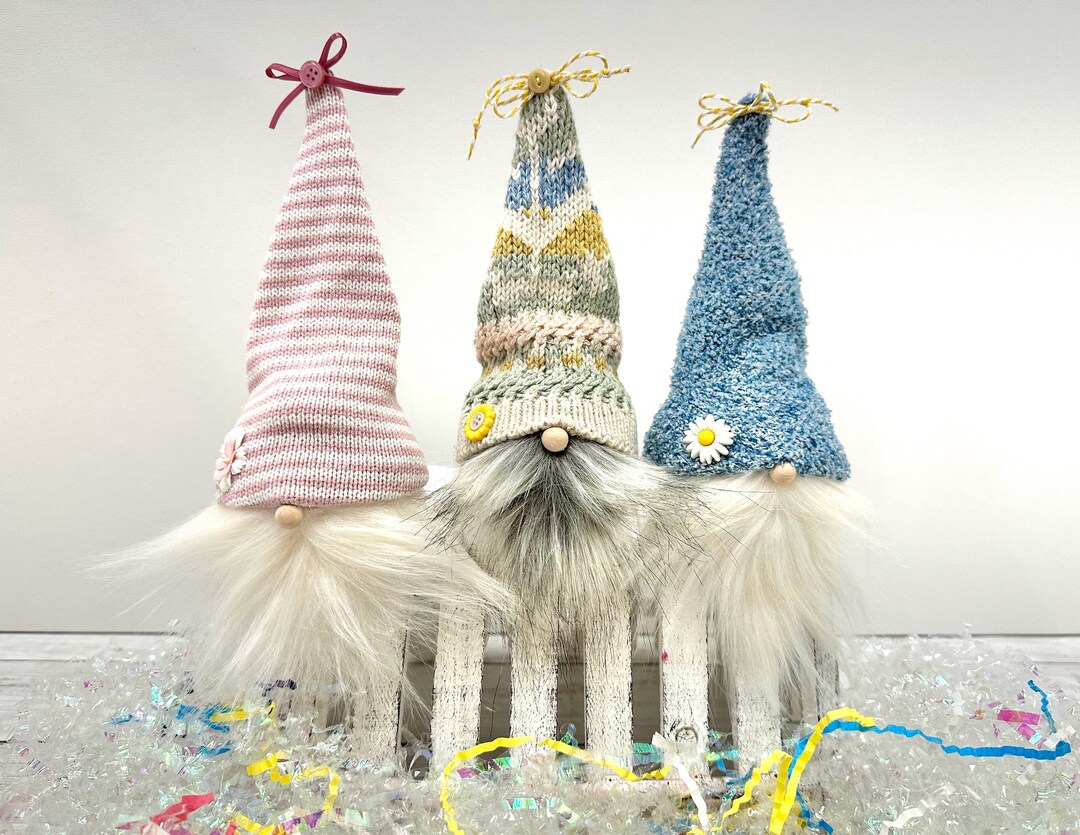 Handmade Springtime/easter Gnome With Up-cycled Sweater Hats for Gifts ...