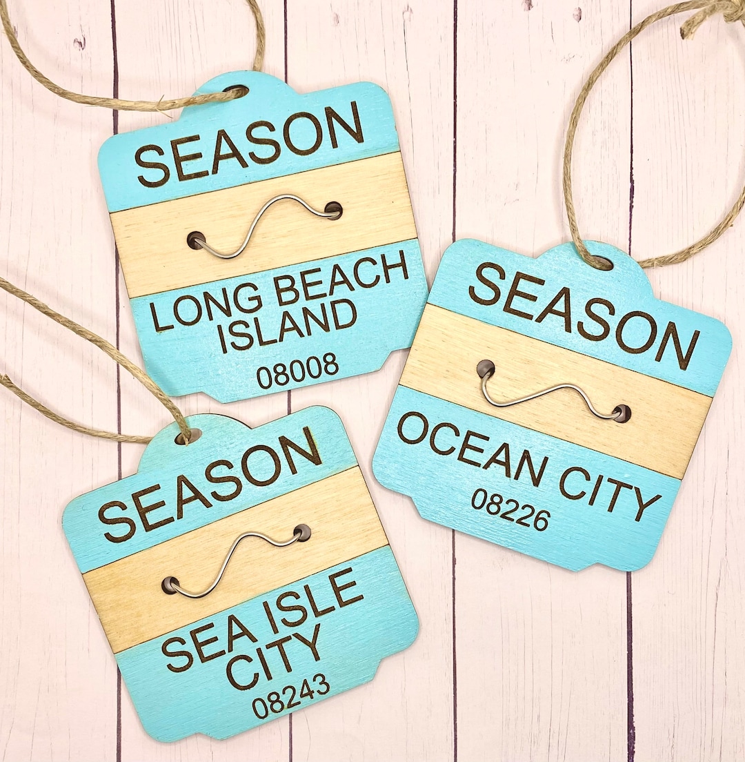 Custom Beach Badge Ornament, Laser Engraved Hand-painted Basswood - Etsy