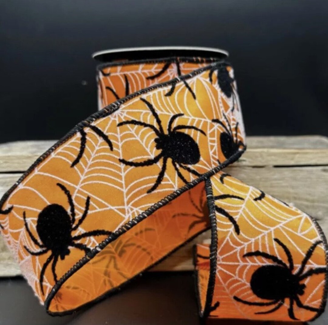 D. Stevens Satin Orange and Black Spider Ribbon, Halloween Wired 2.5 ...