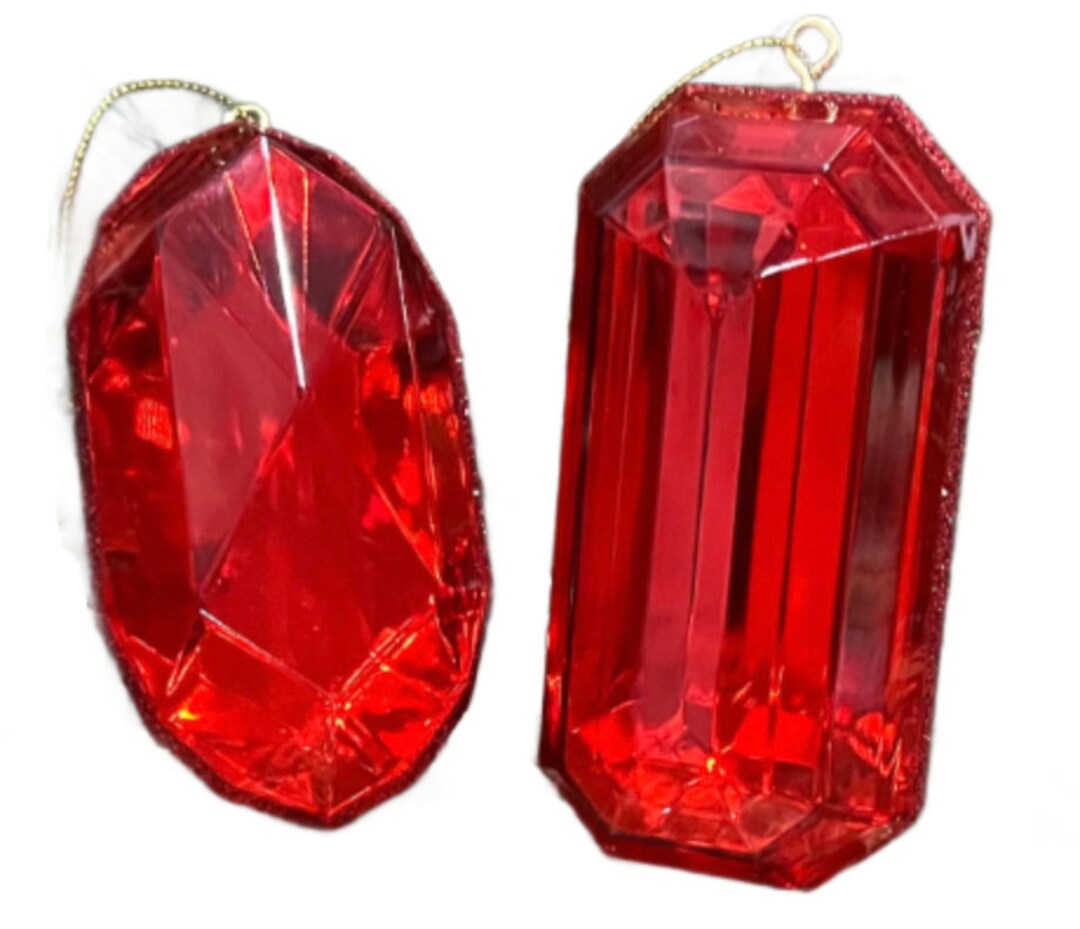 Set of 2, Red Gem Party Decorations-or Emerald Cut Ornaments, 5 Inch ...