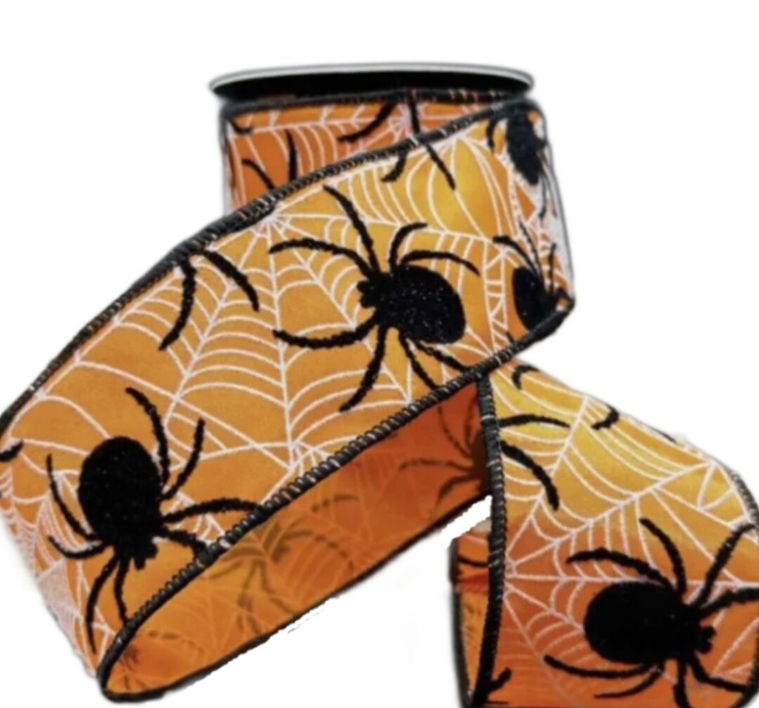 D. Stevens Satin Orange and Black Spider Ribbon, Halloween Wired 2.5 ...