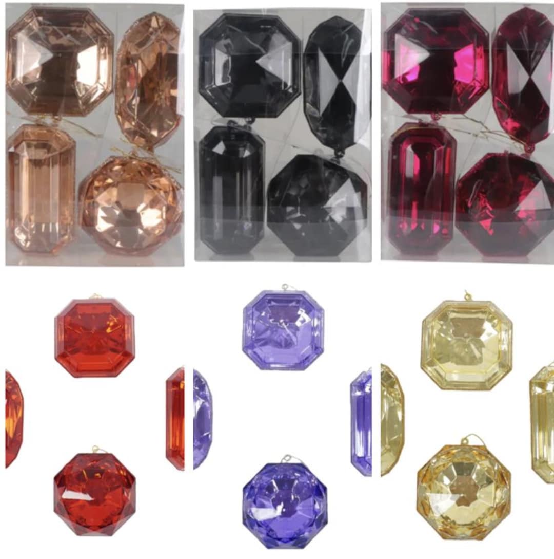 Jewel Ornament Set, Gold Jewel Ornaments, Gem Ornaments, Acrylic Jewel ...