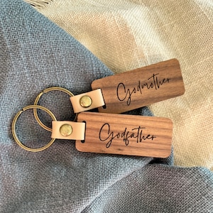 Godparents Keychains, Personalised Wooden Keychain for Parents, Wooden ...