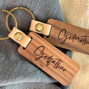 Godparents Keychains, Personalised Wooden Keychain for Parents, Wooden ...