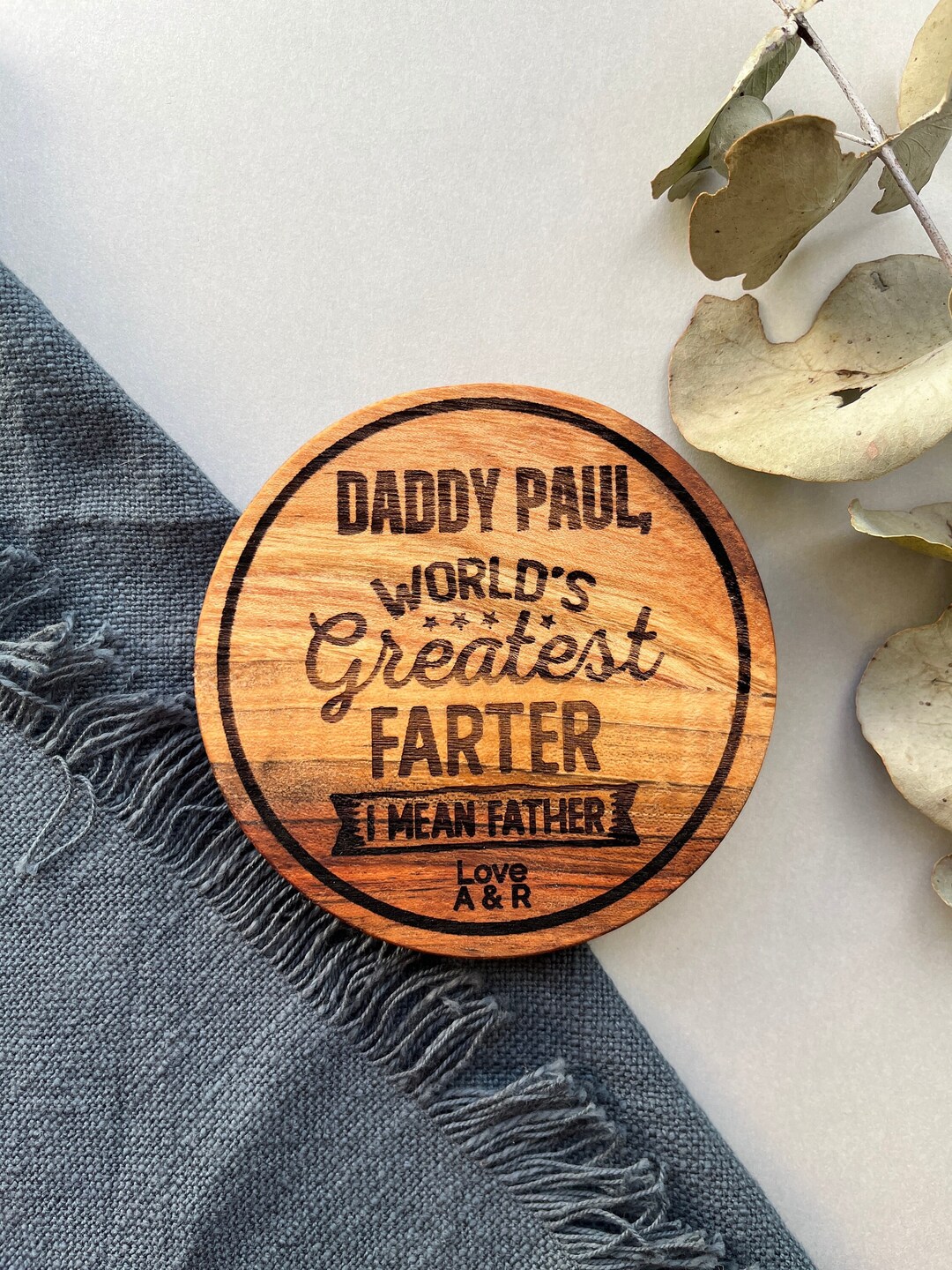 Gift for Dad, Gift for Father, Coaster for Dad, Personalised Wooden ...