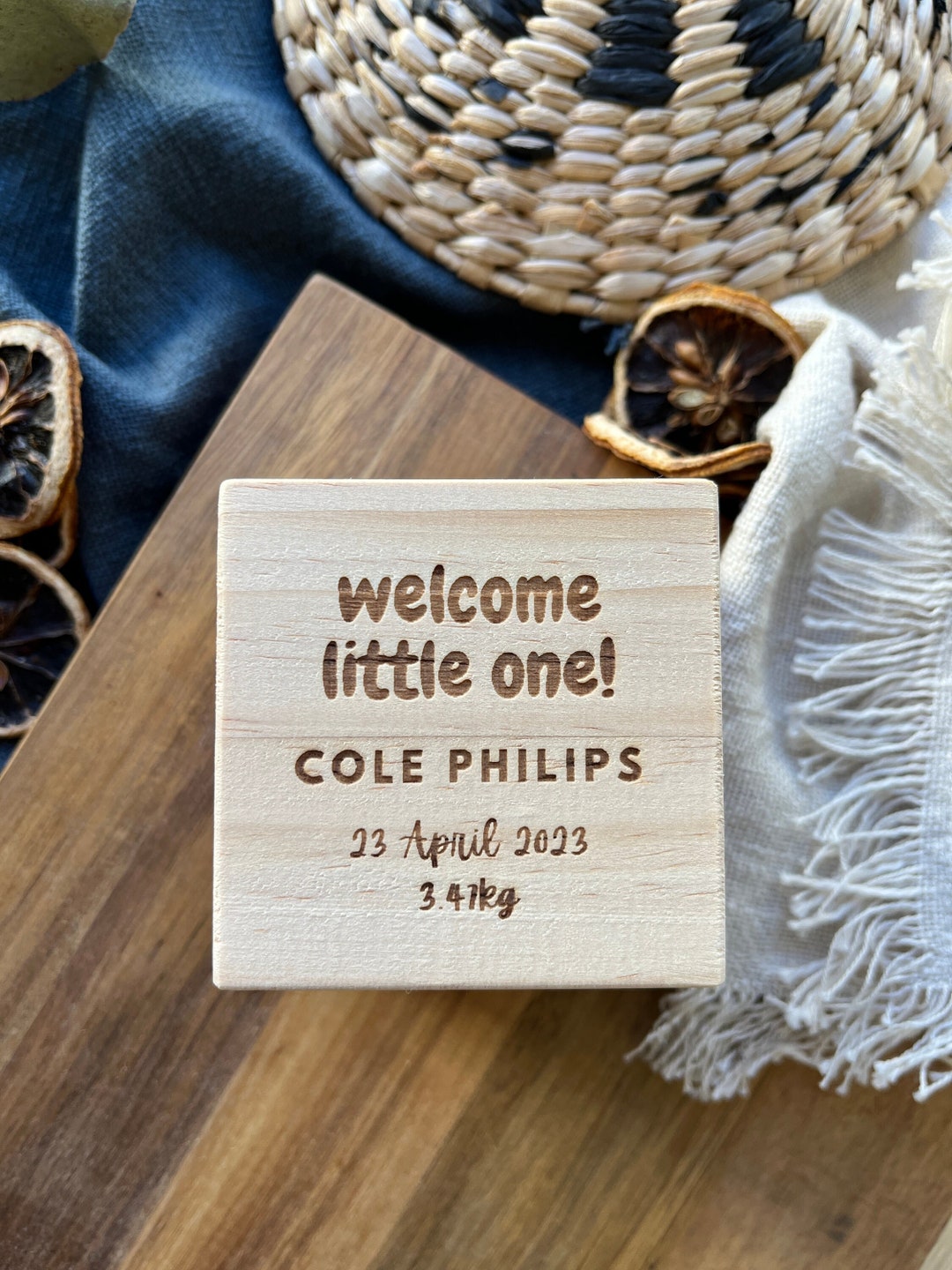 Baby Block Keepsake, Wooden Engraved Baby Cube, Personalised Baby Block ...