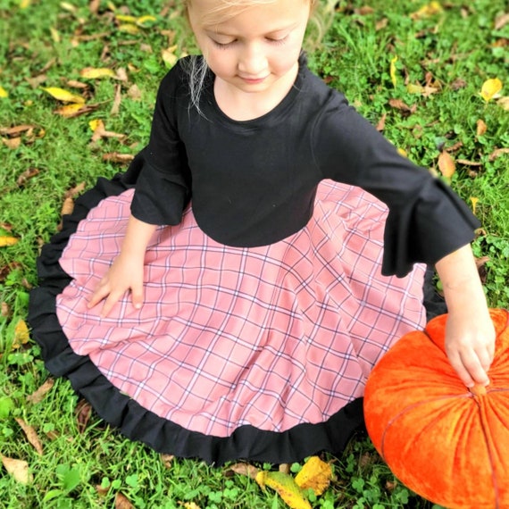 Girls Fall Twirl Dress With Flutter Sleeves 3/4 Flounce - Etsy